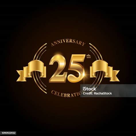 25 년 주년 기념 로고 리본으로의 황금 기념일 상징 소책자 전단지 잡지 브로셔 포스터 웹 초대 또는 인사말 카드에 대 한 디자인 벡터 일러스트입니다 25에 대한 스톡 벡터