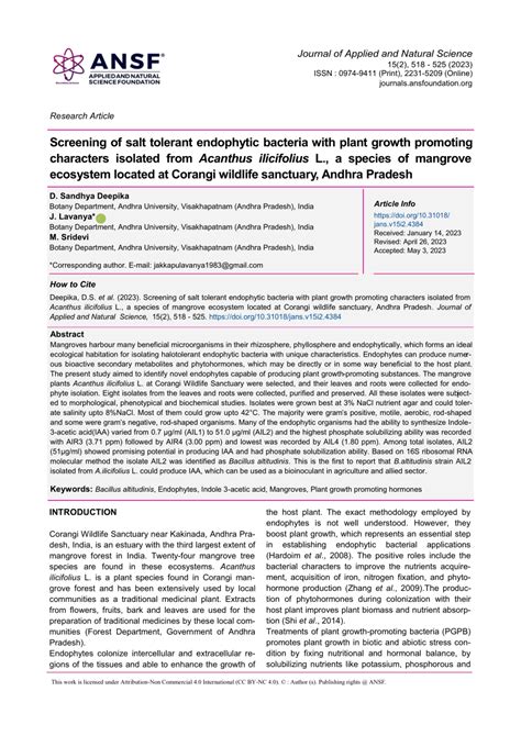 Pdf Screening Of Salt Tolerant Endophytic Bacteria With Plant Growth Promoting Characters