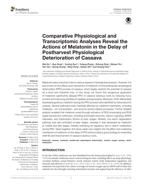 Pdf Comparative Physiological And Transcriptomic Analyses Reveal The