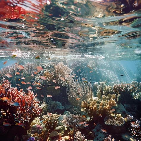 A Realistic Underwater Scene With Colorful Coral Reefs Premium Ai