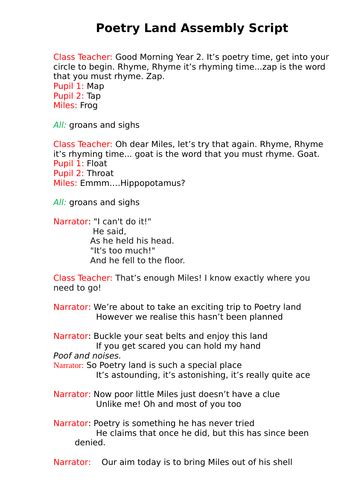 Poetry Land Assembly Script Teaching Resources