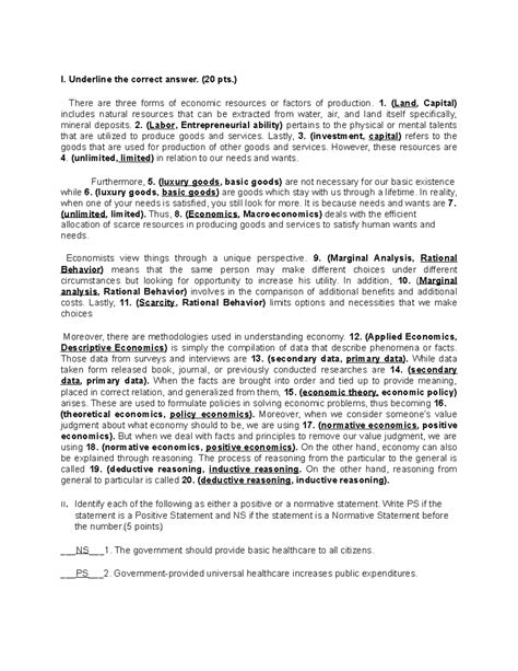 Econ Dev Quiz In Econ Dev I Underline The Correct Answer Pts There Are Three Forms