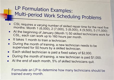 Solved Lp Formulation Examplesmulti Period Work Scheduling
