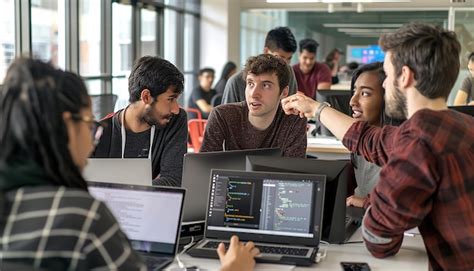 Dynamic Software Development Team Collaborating In A Modern Coworking Space Premium Ai