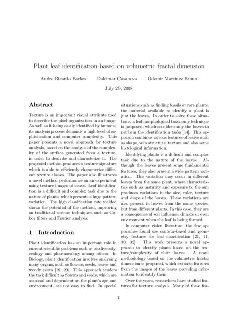 Pdf Plant Leaf Identification Based On Volumetric Fractal Dimension