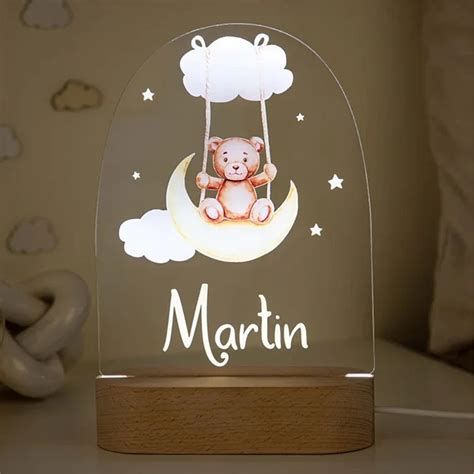 Lampe de chevet ours et nuage LED Lumières monochrome Prénom personnalisée