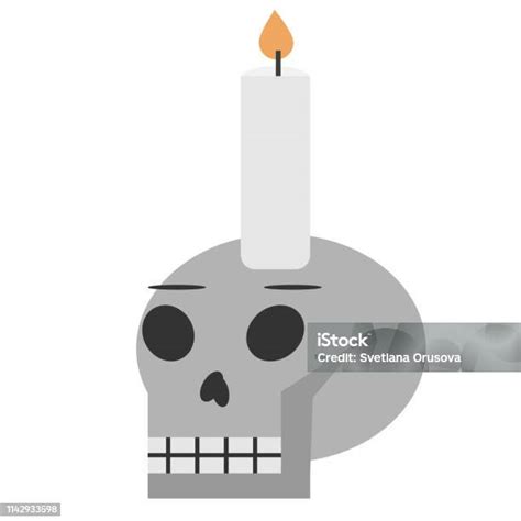 Lilin Dalam Ilustrasi Datar Tengkorak Di Atas Putih Ilustrasi Stok