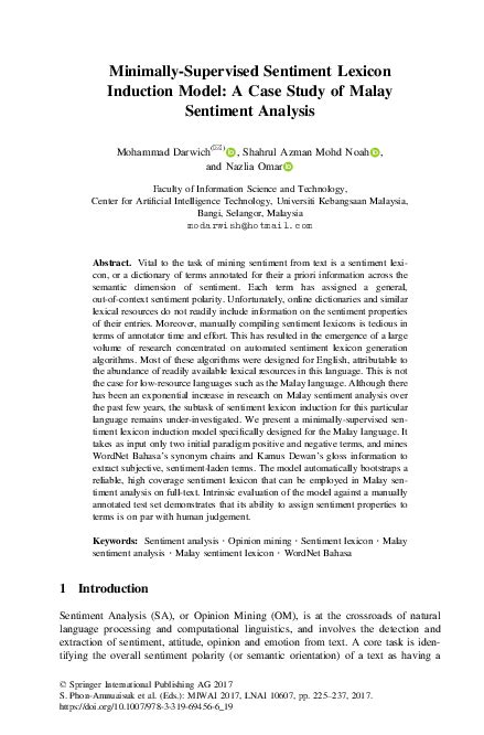 Pdf Minimally Supervised Sentiment Lexicon Induction Model A Case