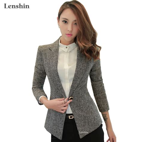 Lenshin Soft Cotton Jacket High Quality Fashion Gray Women Blazer