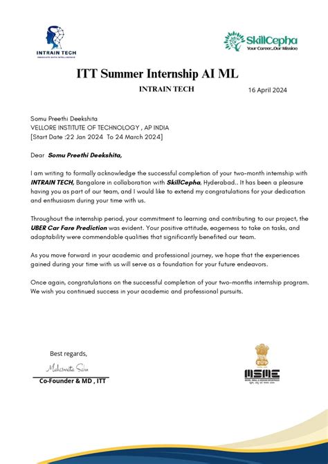 Completed My Two Month Internship With Intrain Tech Somu Preethi