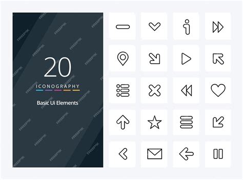 Free Vector 20 Basic Ui Elements Outline Icon For Presentation Vector