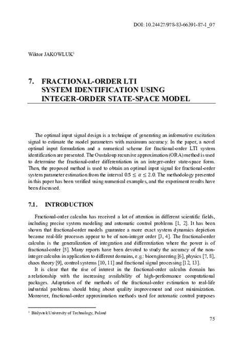 Pdf Fractional Order Lti System Identification Using Integer Order