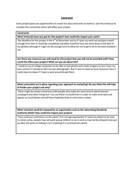 Constraints Handout Task 2 Pdf