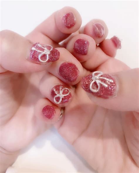 ︎︎ ︎︎ 久々に～お気に入りnail´ ` Sheinのフラッシュネイル～07clearに Seriaのリボンパーツ