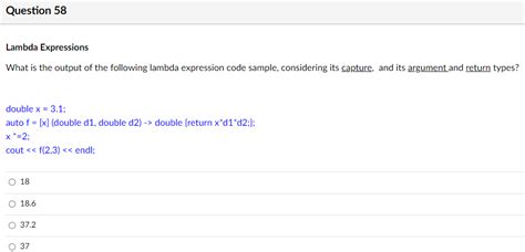 Solved Question 58 Lambda Expressions What Is The Output Of Chegg Com