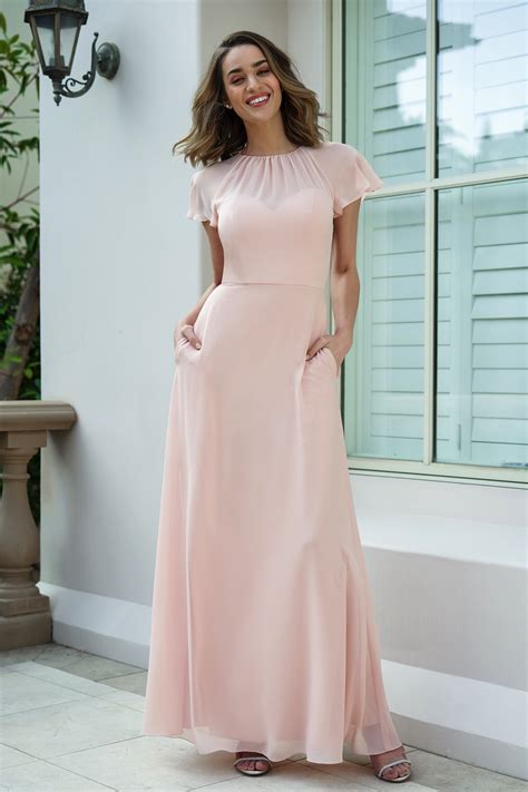 B233053 Pretty Poly Chiffon A Line Dress With Peek A Boo Keyhole Back