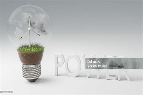 내부에 작은 풍력 터빈이있는 단일 전구 녹색 토양과 구름 재생 가능한 청정 에너지 개념 3d 그림 0에 대한 스톡 사진 및 기타 이미지 Istock