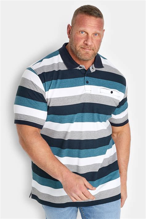 Kam Big And Tall Navy Blue Stripe Short Sleeve Polo Shirt Badrhino