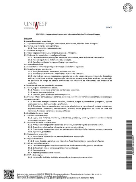 Anexo Iii Programa Das Provas Para O Processo Seletivo Vestibular