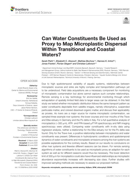 Pdf Can Water Constituents Be Used As Proxy To Map Microplastic Dispersal Within Transitional