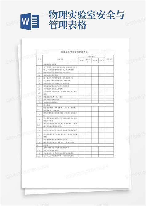 物理实验室安全与管理表格word模板下载 编号lwrgemow 熊猫办公