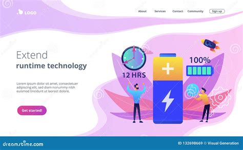 Battery Runtime Concept Landing Page Stock Vector Illustration Of Energy Mockup 132698669