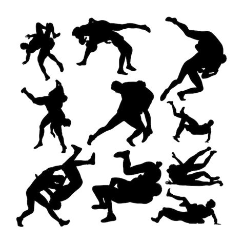 Siluetas De Torneo De Lucha Libre Vector Premium