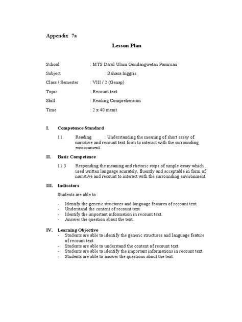 Appendix 7a Lesson Plan Pdf