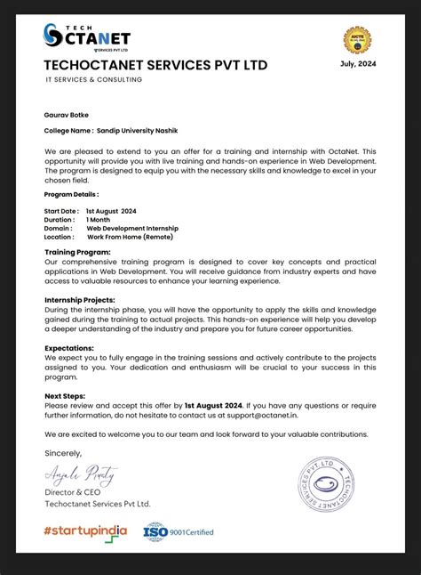 Gaurav Botke On Linkedin Intership Webdevelopment Careergrowth Octanet