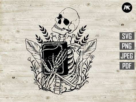 Skeleton Holding Book Svg Book Lover Svg Png Pdf Etsy