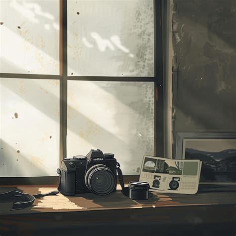 A Camera Sits On A Window Sill With A Picture Of A Bird In The