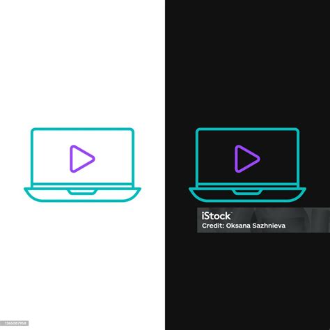 라인 온라인 은 흰색과 검은 색 배경에 격리 된 비디오 아이콘을 재생합니다 플레이 기호와 노트북과 필름 스트립 다채로운 개요