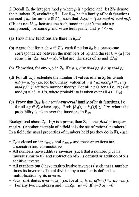 2 recall zp the integers mod p where p is a prime