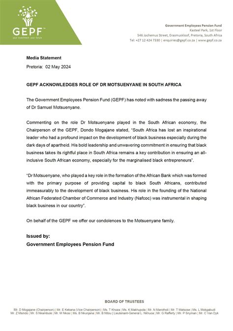 Media Statement Gepf Government Employees Pension Fund Facebook