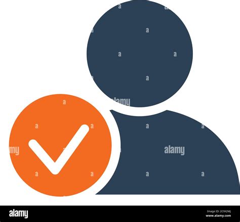 User Profile With Tick Checkmark Line Icon System Verification Authentication Symbol Stock
