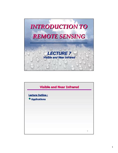 Lecture 7 Introduction To Remote Sensing Applications In Visible And Near Infrared Pr