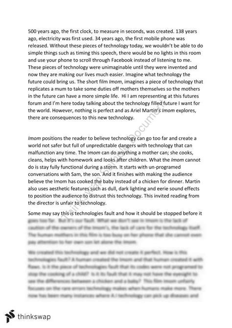 Persuasive Speech Of The Future Of Technology English Year 12 Qce