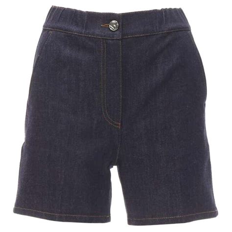 Chloe Blue Cotton Raw Denim Yellow Topstitched Cargo Pocket Shorts Fr36
