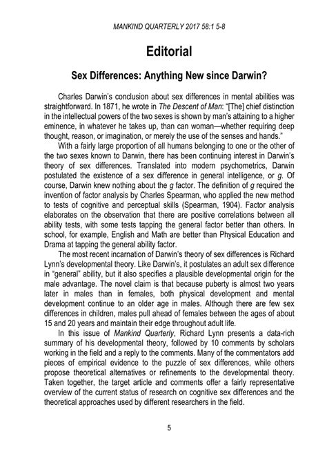 Pdf Editorial Sex Differences Anything New Since Darwin