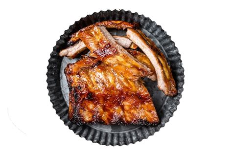 Premium Photo Smoked Pork Spare Ribs Glazed In Bbq Sauce In A Steel