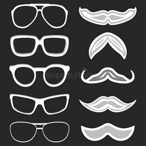 Set Of Hipster Nerd Glasses And Stylish Mustaches Isolated On White