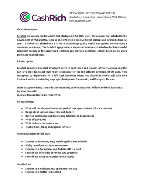 Full Stack Developer Intern Pdf
