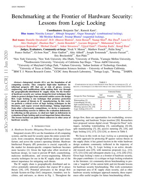 Pdf Benchmarking At The Frontier Of Hardware Security Lessons From Logic Locking