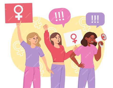 Premium Vector Women At Feminists Protest Concept
