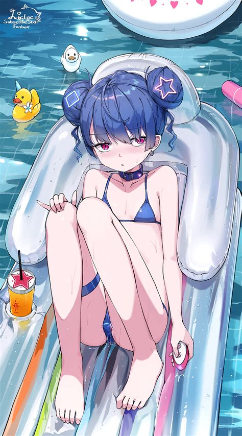 Liclac Original Highres 1girl Barefoot Bikini Blue Bikini Blue