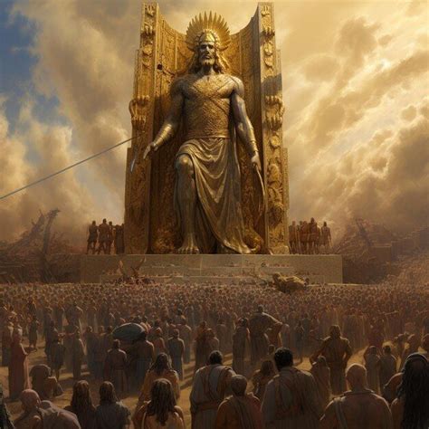 Ilustración de una larga estatua de oro de Nabucodonosor en un bebé