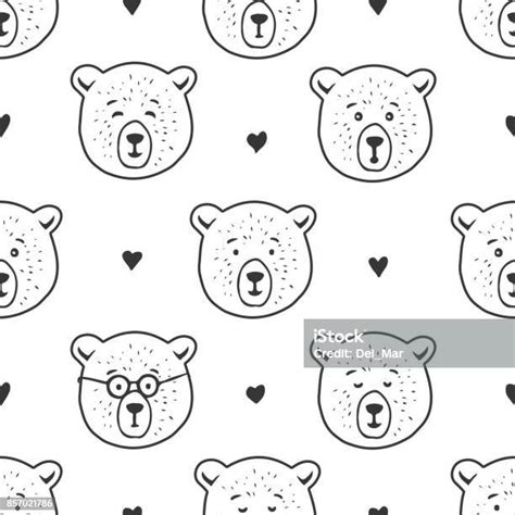 귀여운 곰 완벽 한 패턴입니다 손으로 그린 벡터 일러스트 레이 션 곰에 대한 스톡 벡터 아트 및 기타 이미지 곰 귀여운 그래픽 프린트 Istock
