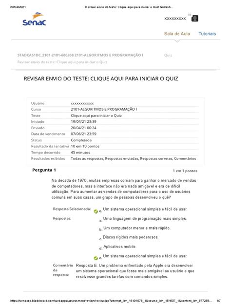 Quiz Algoritmos 200421 V1 Download Grátis Pdf Sistema
