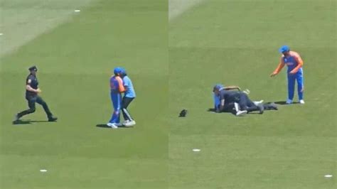 Rohit Sharma मैदानात घुसलेल्या चाहत्याला रोहित शर्मानं सोडवलं