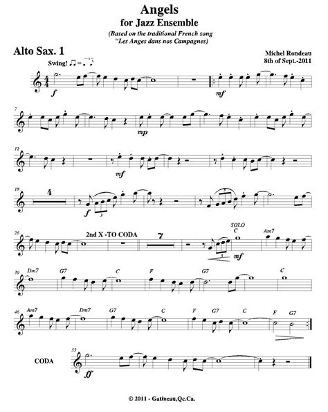 Angels For Jazz Ensemble 第一中音萨克斯 爵士管乐团 分谱萨克斯谱 五线谱